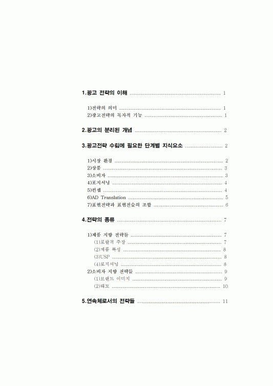 광고전략의 수립 계획