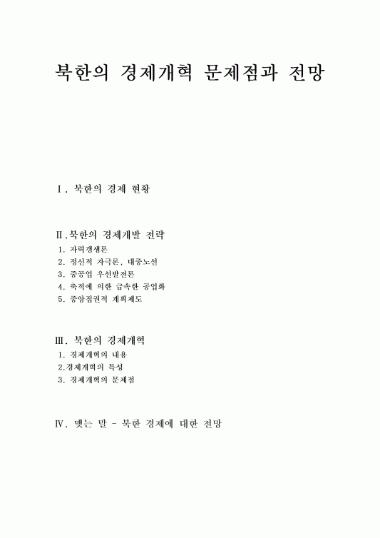 북한의 경제개혁 문제점과 전망