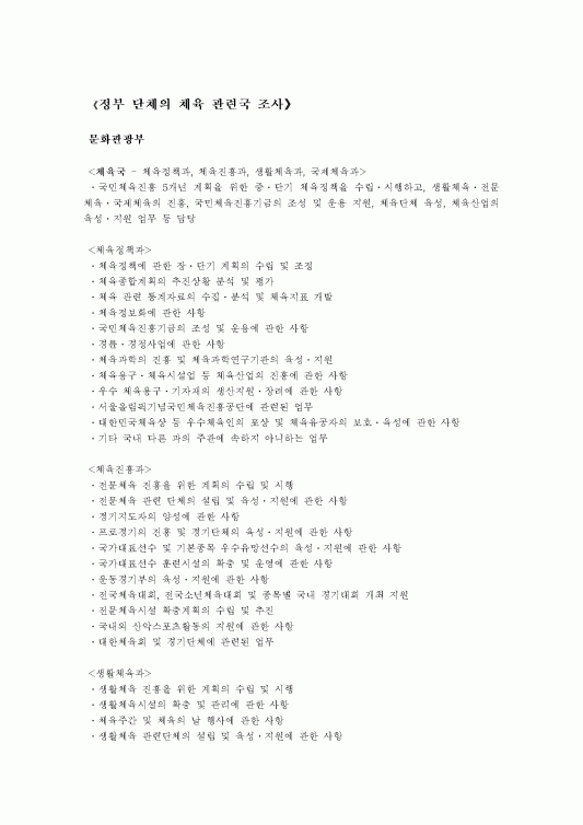 체육행정학 - 정부단체의 체육관련국 조사