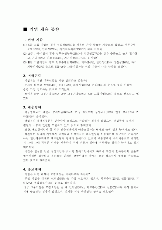 채용 동향 및 형태