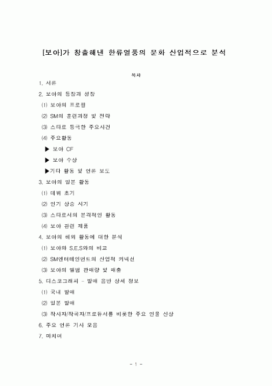 [보아]가 창출해낸 한류열풍의 문화 산업적으로 분석