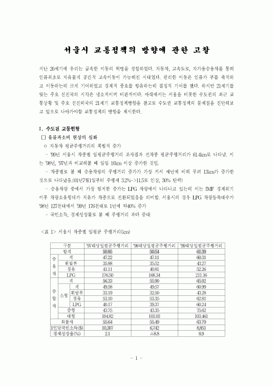 서울시 교통정책의 방향에 관한 고찰