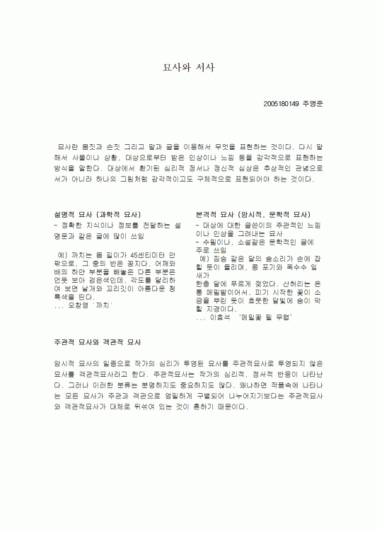 묘사와 서사 마스터 !!!