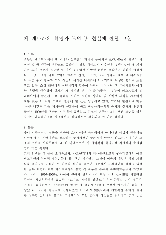 체 게바라의 혁명과 도덕 및 현실에 관한 고찰