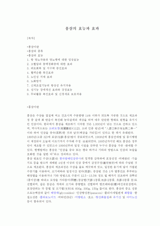 홍삼의 효능과 효과
