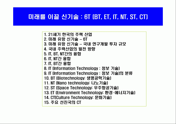 미래를 이끌 신기술 : 6T (BT, ET, IT, NT, ST, CT)