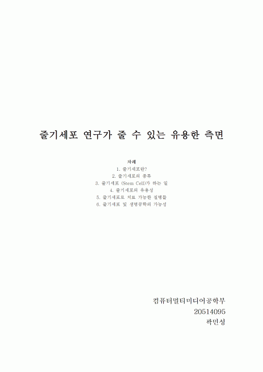 줄기세포 연구가 줄 수 있는 유용한 측면