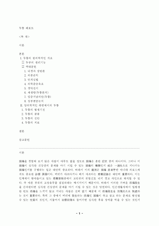 [한의학] 두통 보고서