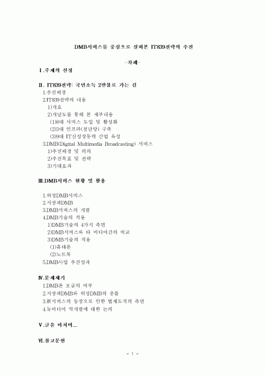 [분석/조사] DMB서비스를 중심으로 살펴본 IT839전략의 추진