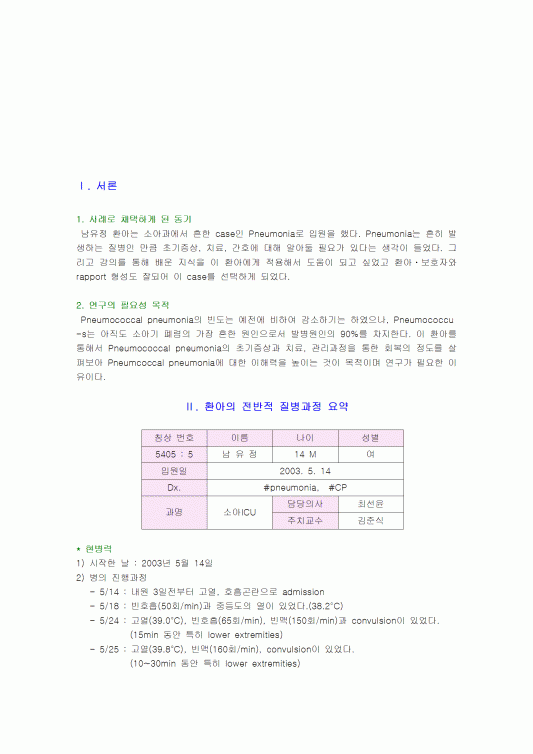 폐렴아동에 관한 case study