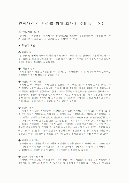 안락사의 각 나라별 형태 조사 (국내 및 국외)