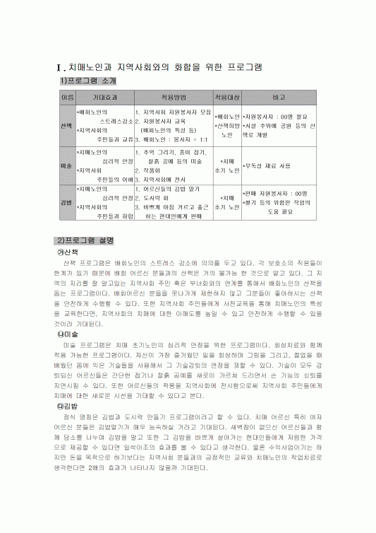 치매노인을 위한 프로그램