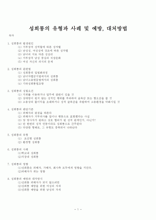 성희롱의 유형과 사례 및 예방, 대처방법