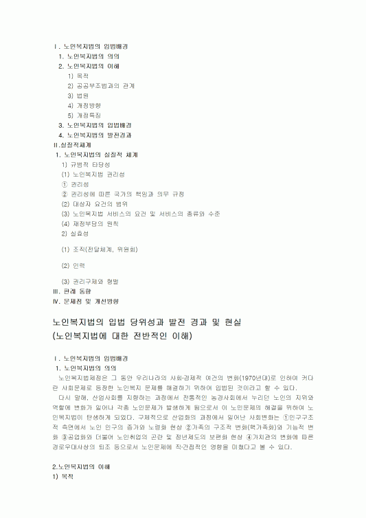 노인복지법의 입법 당위성과 발전 경과 및 현실과 문제점 (노인복지법에 대한 전반적인 이해와 고찰)