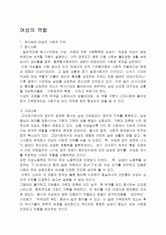 여성의 역할 레포트 자료