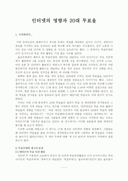 인터넷의 영향과 20대 투표율