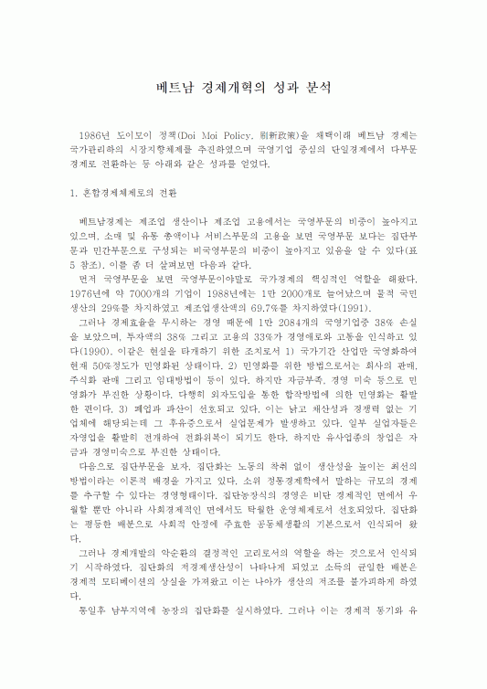 베트남 경제개혁의 성과 분석