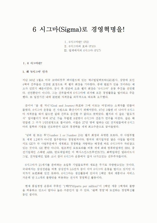 6 시그마(Sigma)로 경영혁명