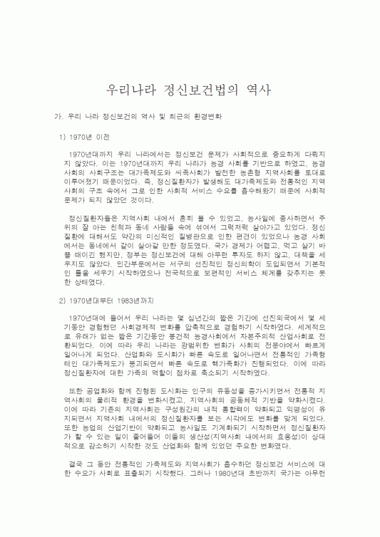 우리나라 정신보건법의 역사