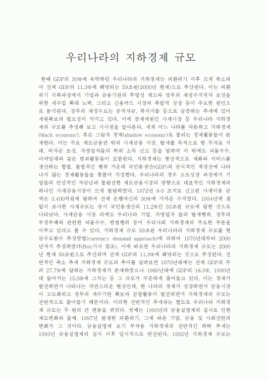 우리나라의 지하경제 규모