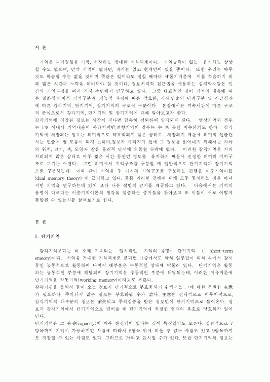 단기기억 및 장기기억의 구조분석