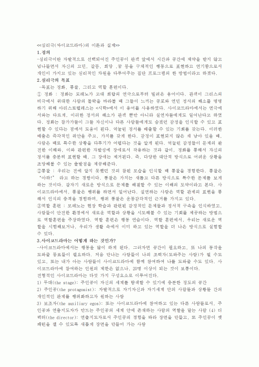심리극의 이론과 실제 (싸이코드라마)
