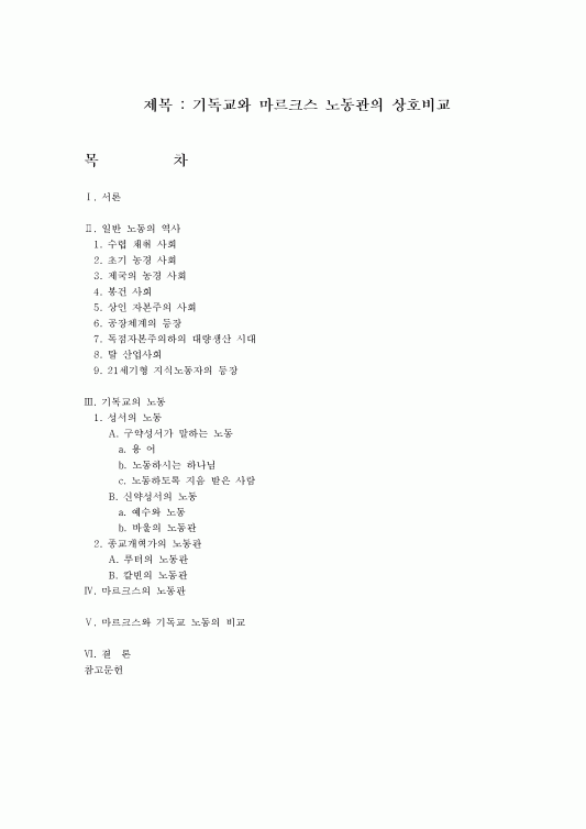 기독교와 마르크스 노동관의 상호비교