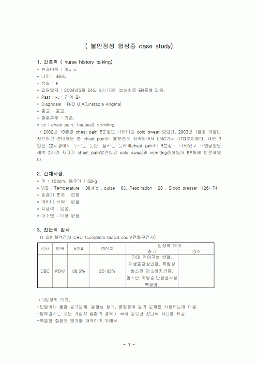 불안정형 협심증 case study