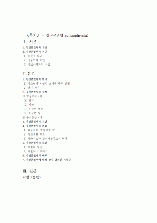 정신분열병(schizophrenia) 치료, 증상,발병