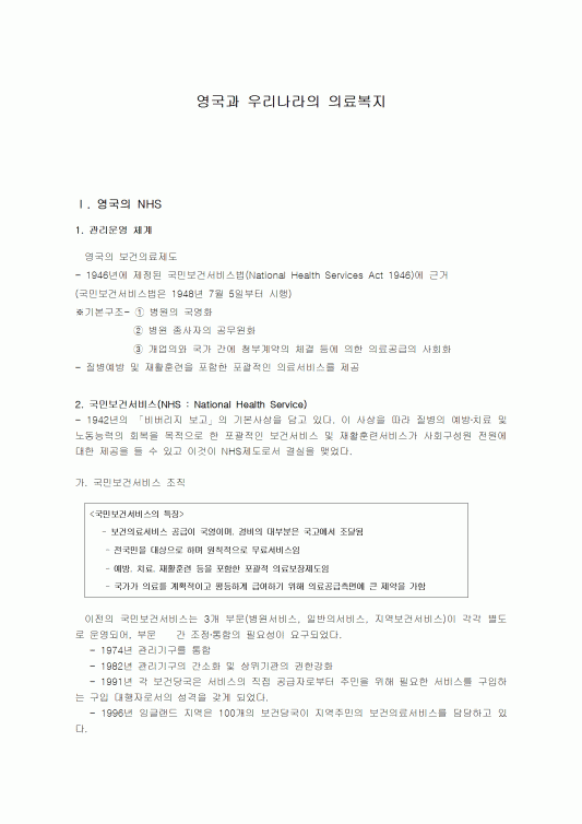 영국과 우리나라의 의료복지