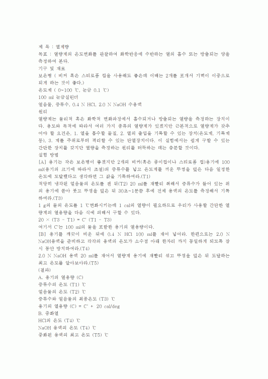 용해열 화학 실험