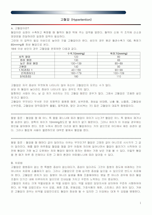 고혈압 (Hypertention) 치료법과 운동요법