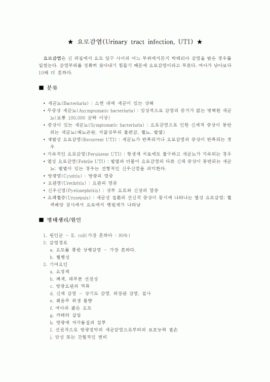 요로감염 UTI 요로 방광염