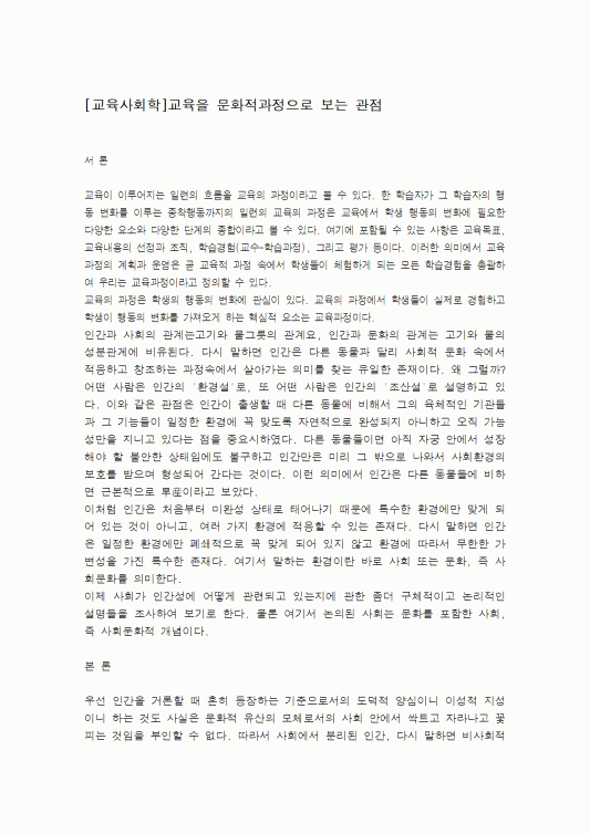 [교육사회학]교육을 문화적과정으로 보는 관점