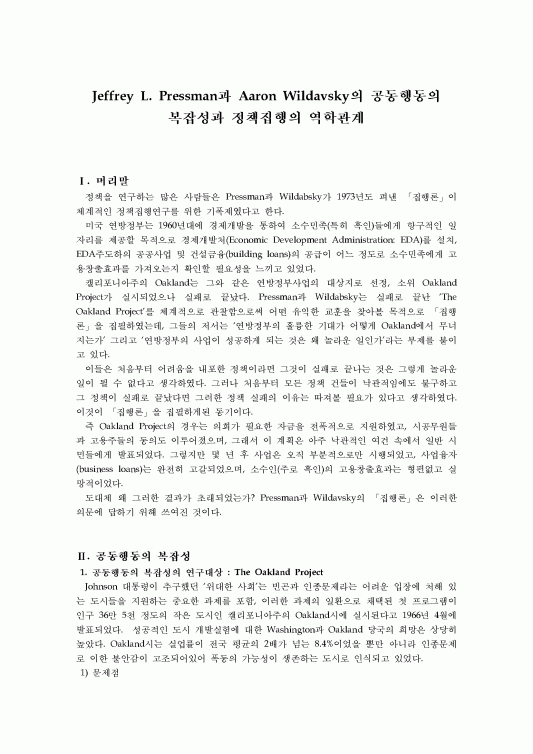 Jeffrey L. Pressman과 Aaron Wildavsky의 공동행동의 복잡성과 정책집행의 역학관계