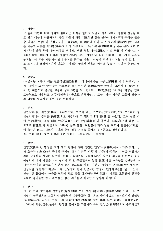 도시이름의 유래
