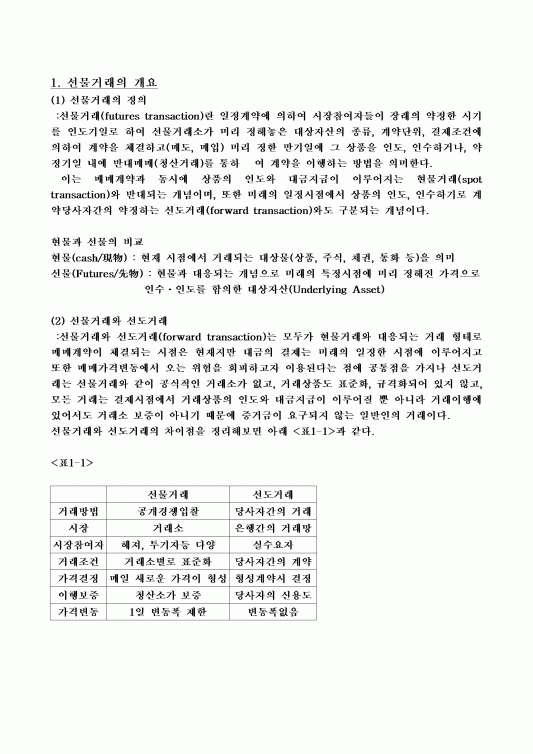 선물거래(futures transaction)에 대해