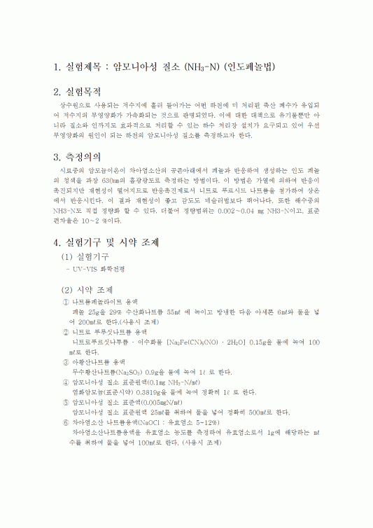 암모니아성 질소 (NH3-N) (인도페놀법)