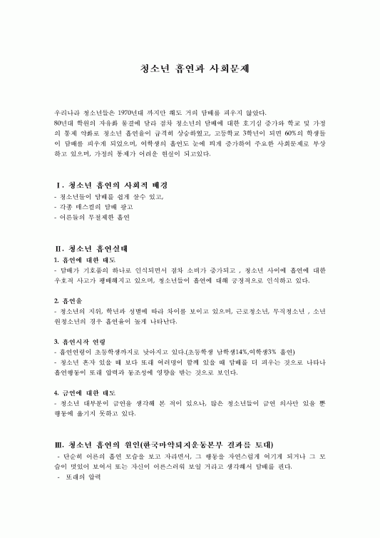 청소년 흡연과 사회문제