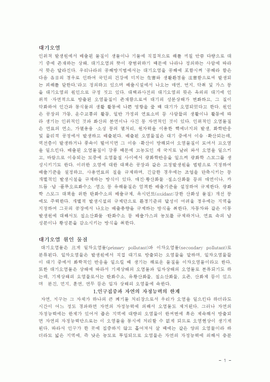 대기오염의 원인과 피해 및 방지법