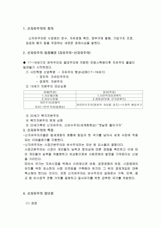 신자유주의의 정의 등장배경 특징 장단점