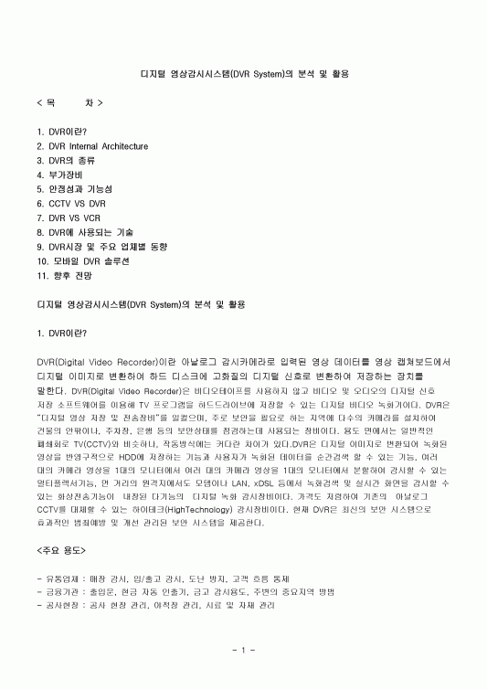 디지털 영상감시시스템(DVR System)의 분석 및 활용