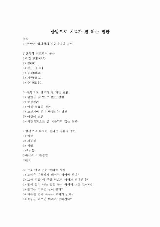 한의학으로 치료가 잘되는 질환