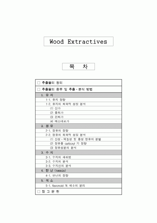 목재 추출물에 관한 보고서