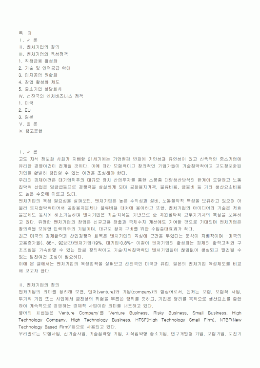 벤처기업 육성방안에 관한 소고