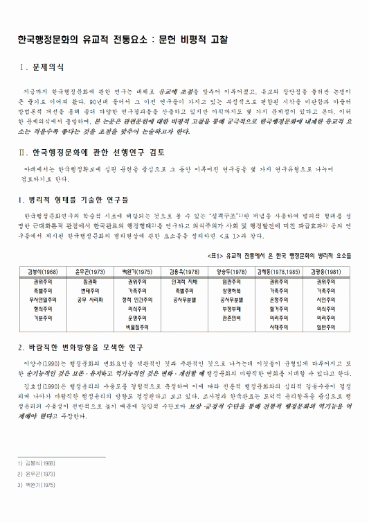 한국행정문화의 유교적 전통요소 : 문헌비평적 고찰