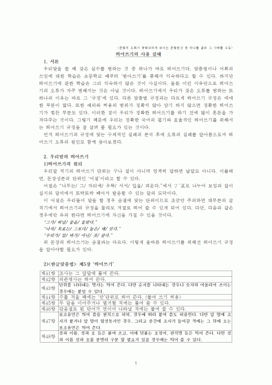 띄어쓰기 사용의 실태