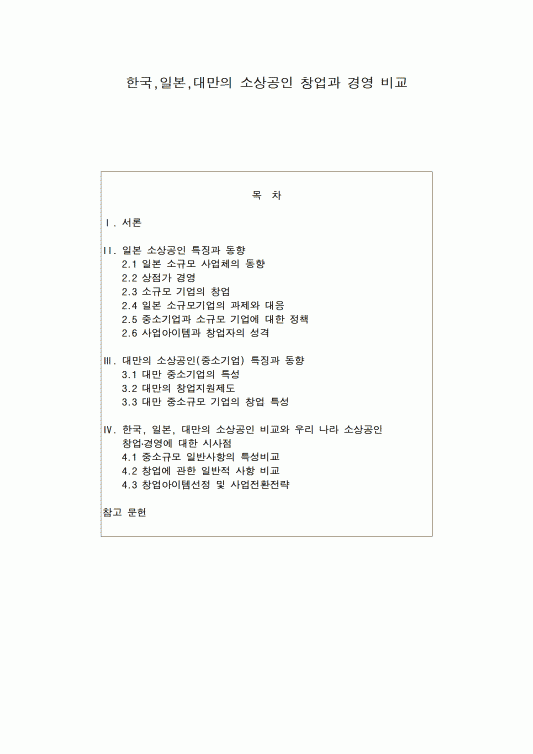 한국,일본,대만의 소상공인 창업과 경영 비교