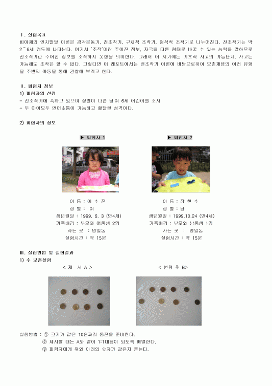 전조작기의 아동 실험보고서