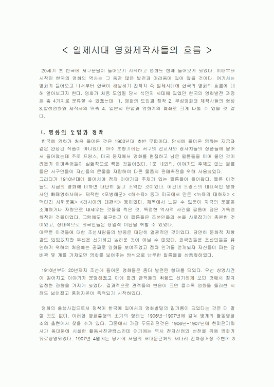일제시대 영화제작사들의 흐름에 대한 조사